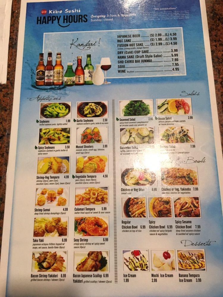 Menu at Kibo Sushi restaurant, Ventura