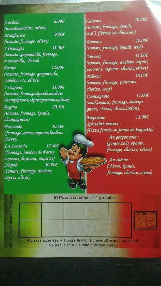 Menu au La Locanda pizzeria, Istres