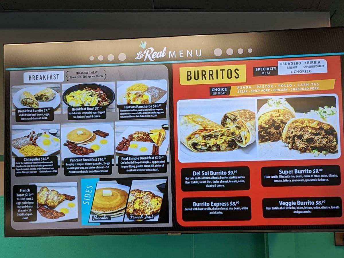 Menu at La Real Taqueria restaurant, Tigard, SW Hall Blvd #130