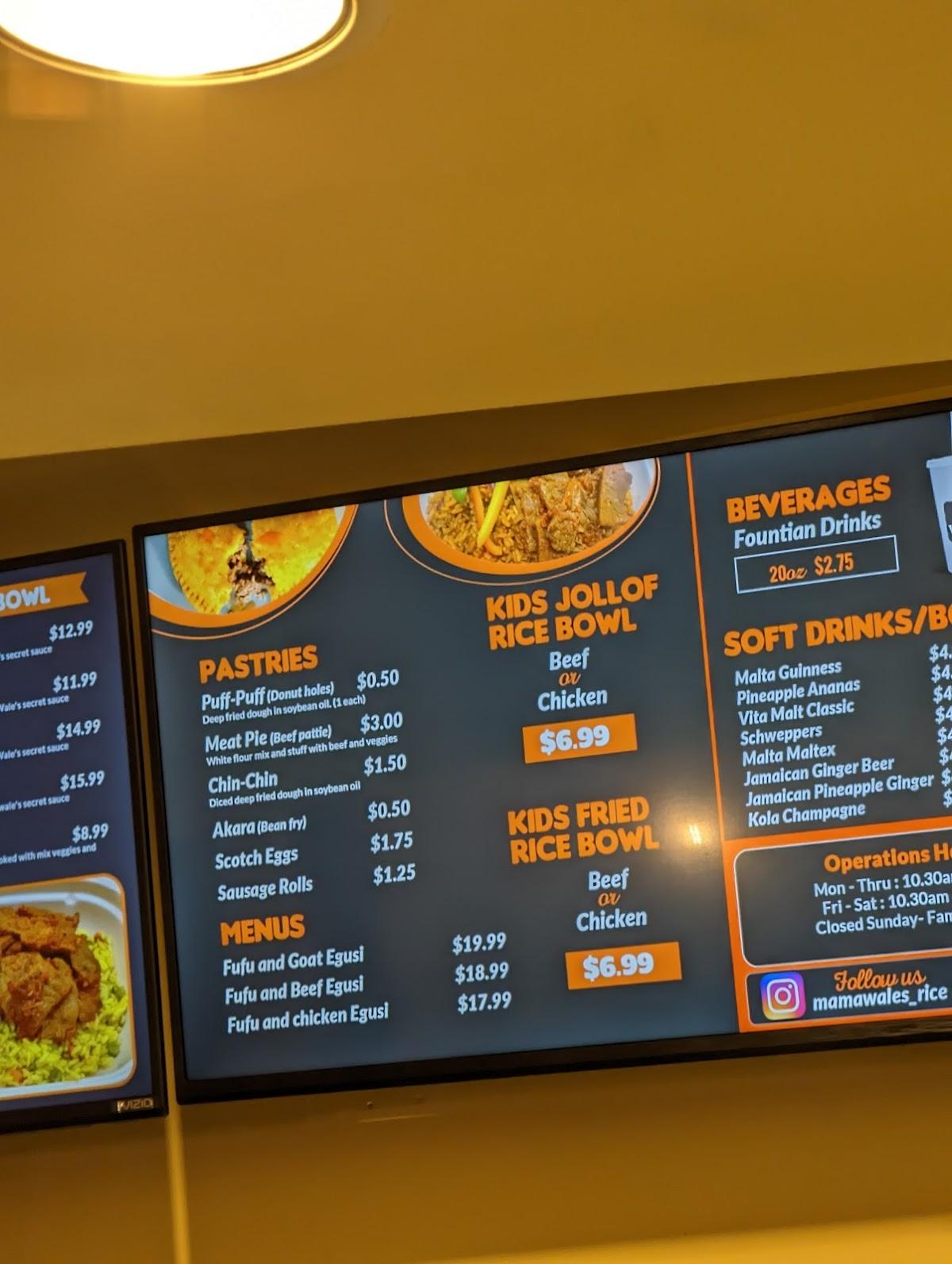 Menu at Mama Wale's Rice restaurant, Riverside