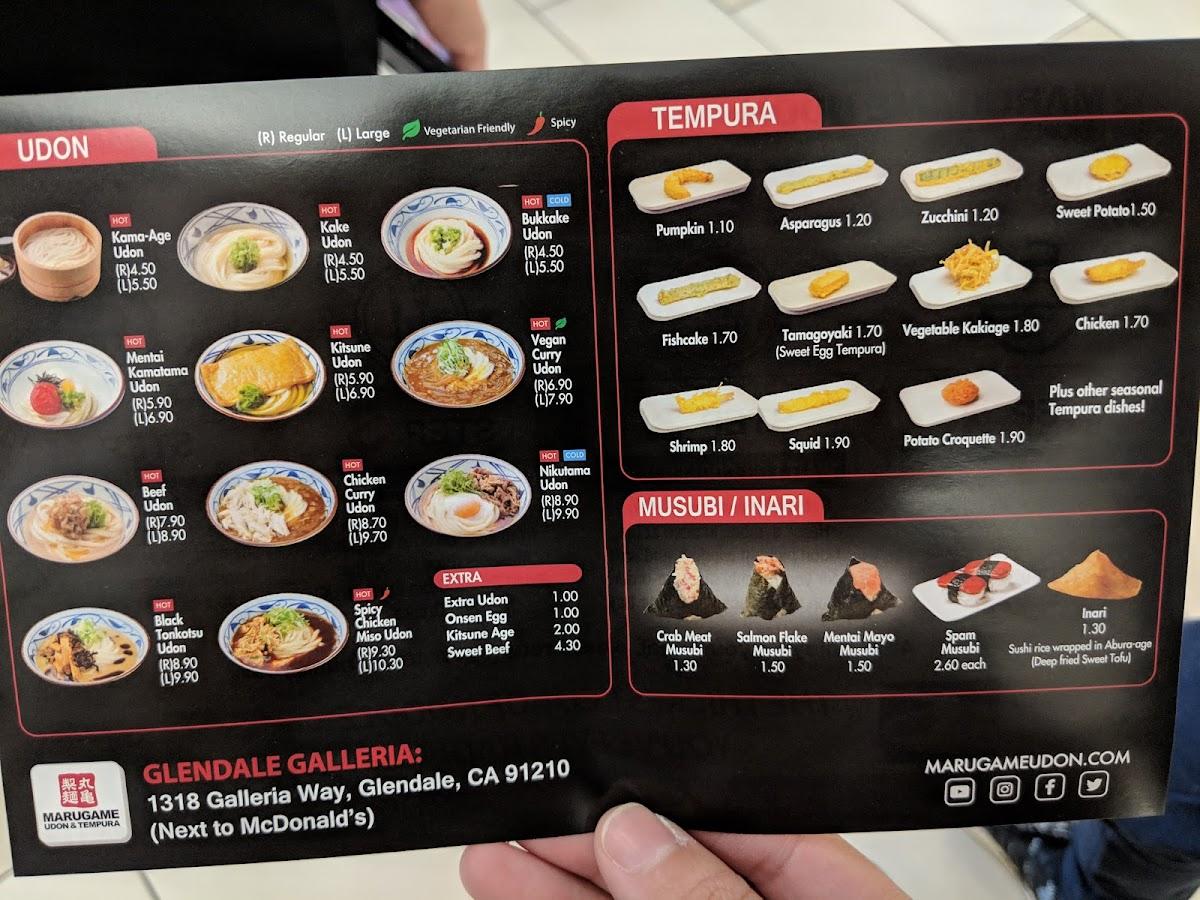 Menu at Marugame Udon restaurant, Glendale, Galleria Way