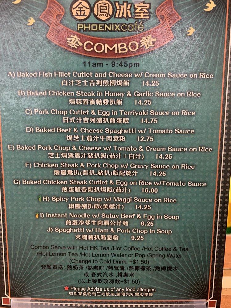 Menu at Phoenix Cafe, Mississauga