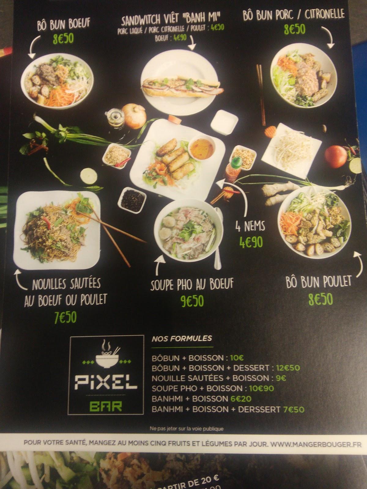Menu au Pixel Bar, Cergy