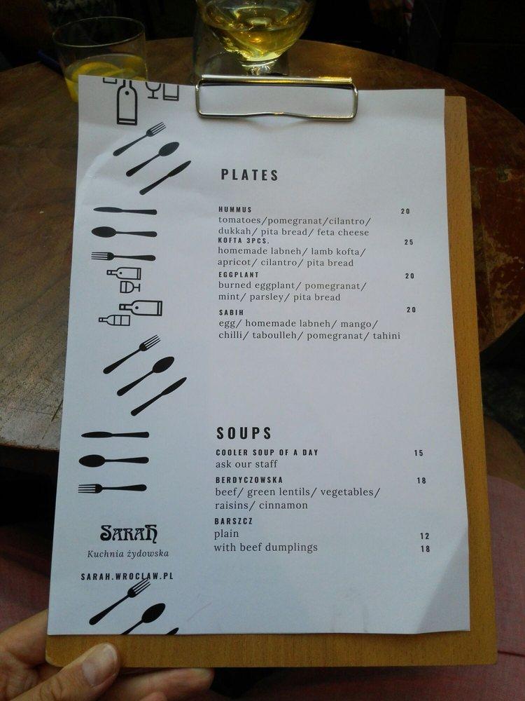 Menu at Restauracja Sarah pub & bar, Wrocław