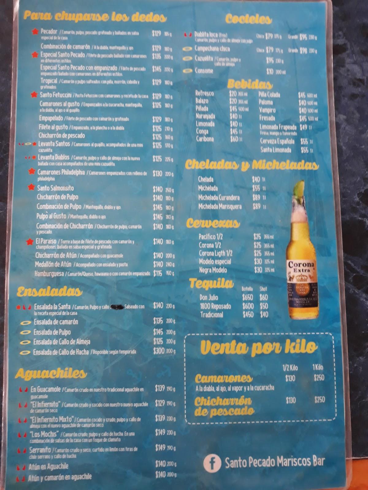 Menu at Santo Pecado - Mariscos Bar, Tepic