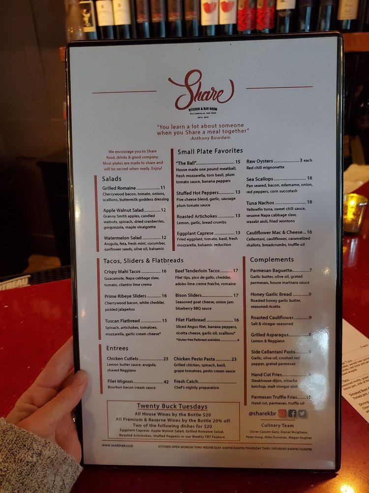 Menu at Share Kitchen & Bar Room, Williamsville