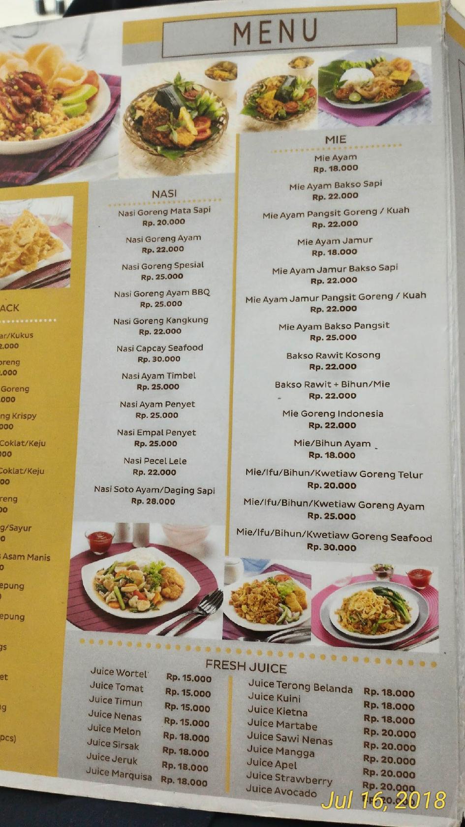 Menu at The Community Club, Medan