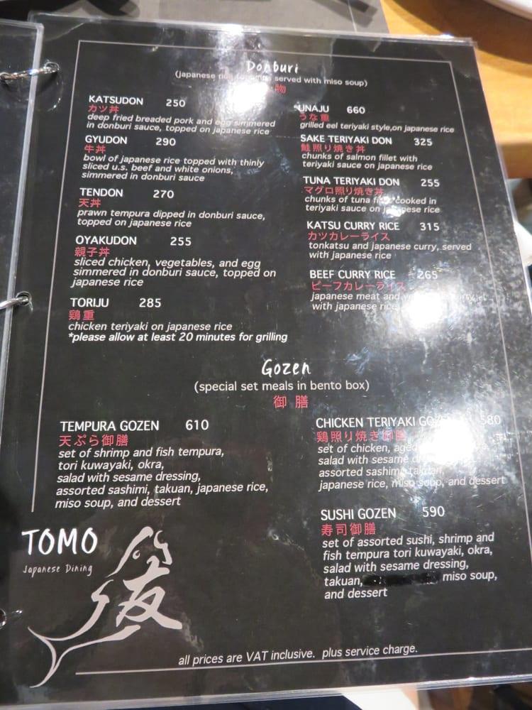 Menu at Tomo Japanese Dining restaurant, San Juan
