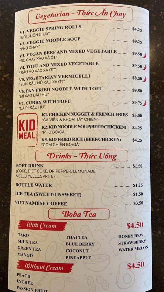 Menu at Viet Cuisine restaurant, Huntsville