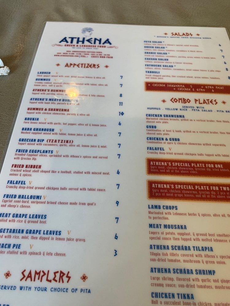 Menu at Athena Greek and Lebanese Food restaurant, Lafayette