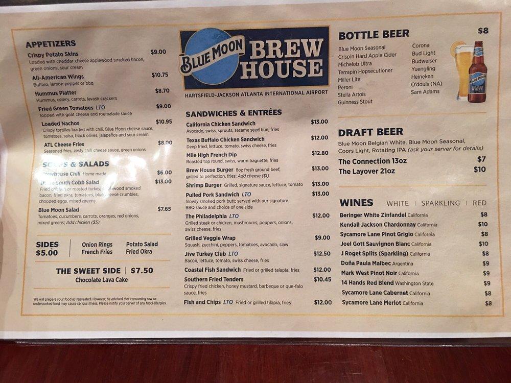 Menu at Blue Moon pub & bar, Atlanta, N Terminal Pkwy