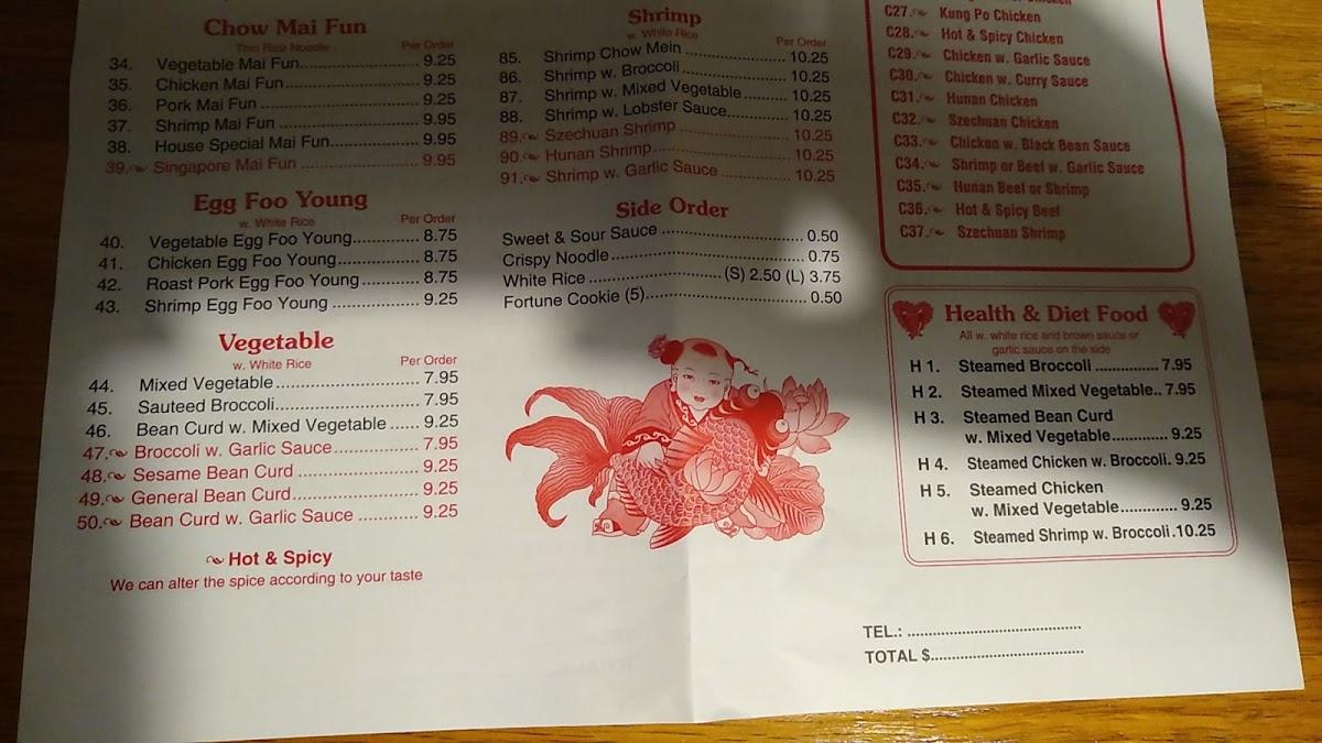 Menu at Chen's Chinese Restaurant, Lexington, Augusta Rd