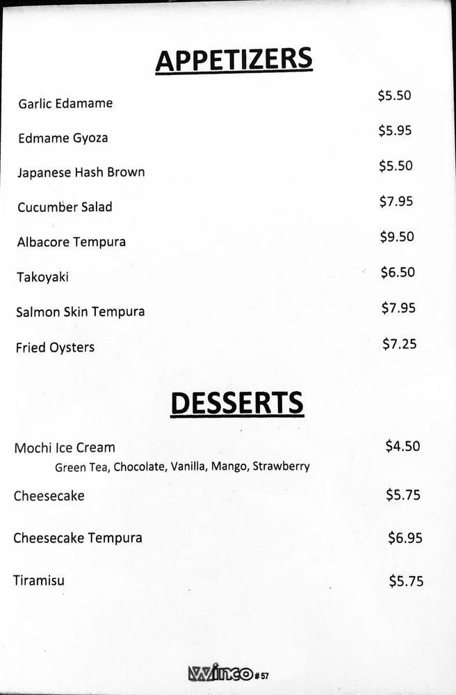 Menu at Dong Hae Sushi restaurant, Lompoc