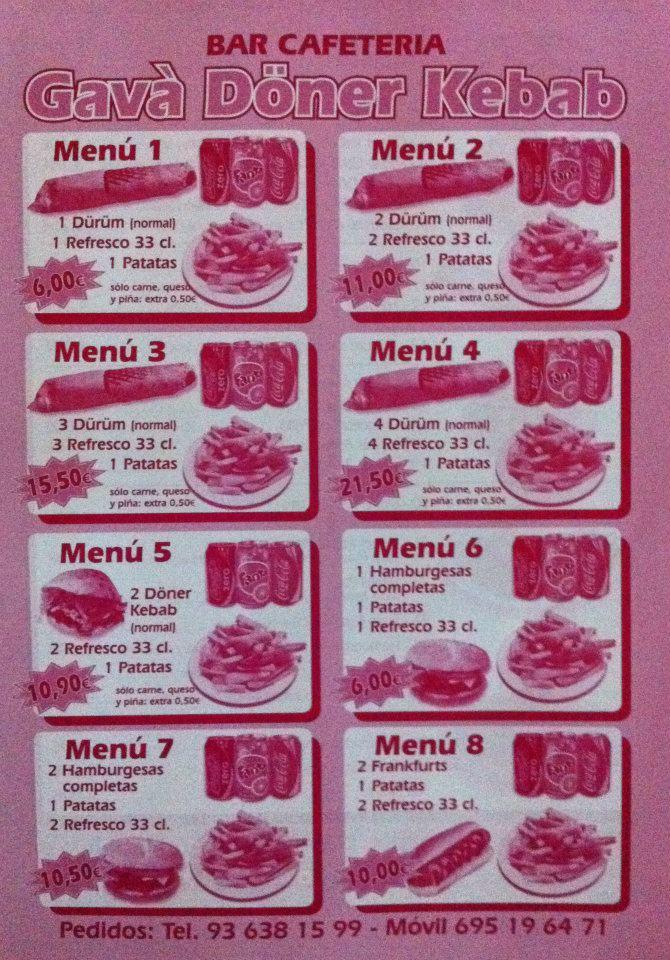 Menu at Gavà Doner Kebab restaurant, Gavà