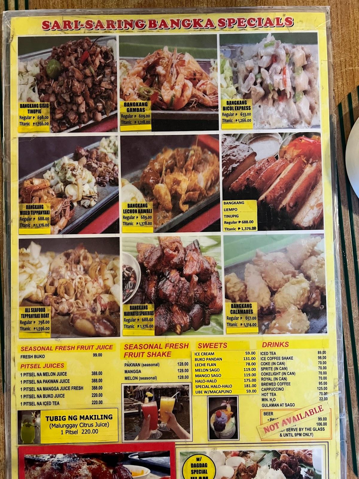 Menu at Isdaan restaurant, Santo Domingo