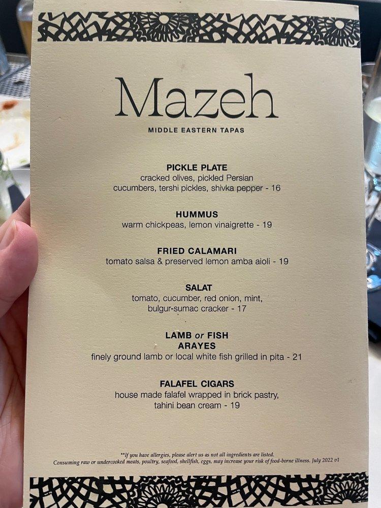 Menu at Mazeh restaurant, Miami