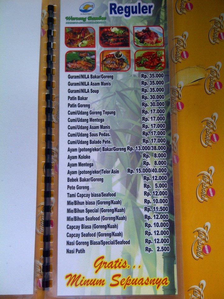 Menu at RM Boemi Abi restaurant, Surabaya