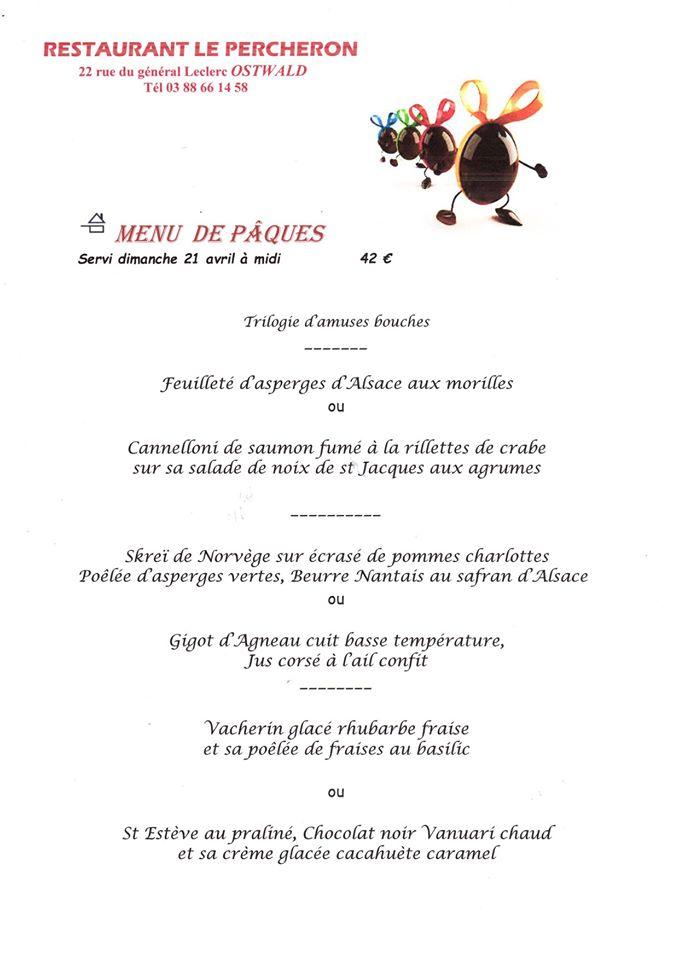 Menu au Restaurant Le Percheron, Ostwald