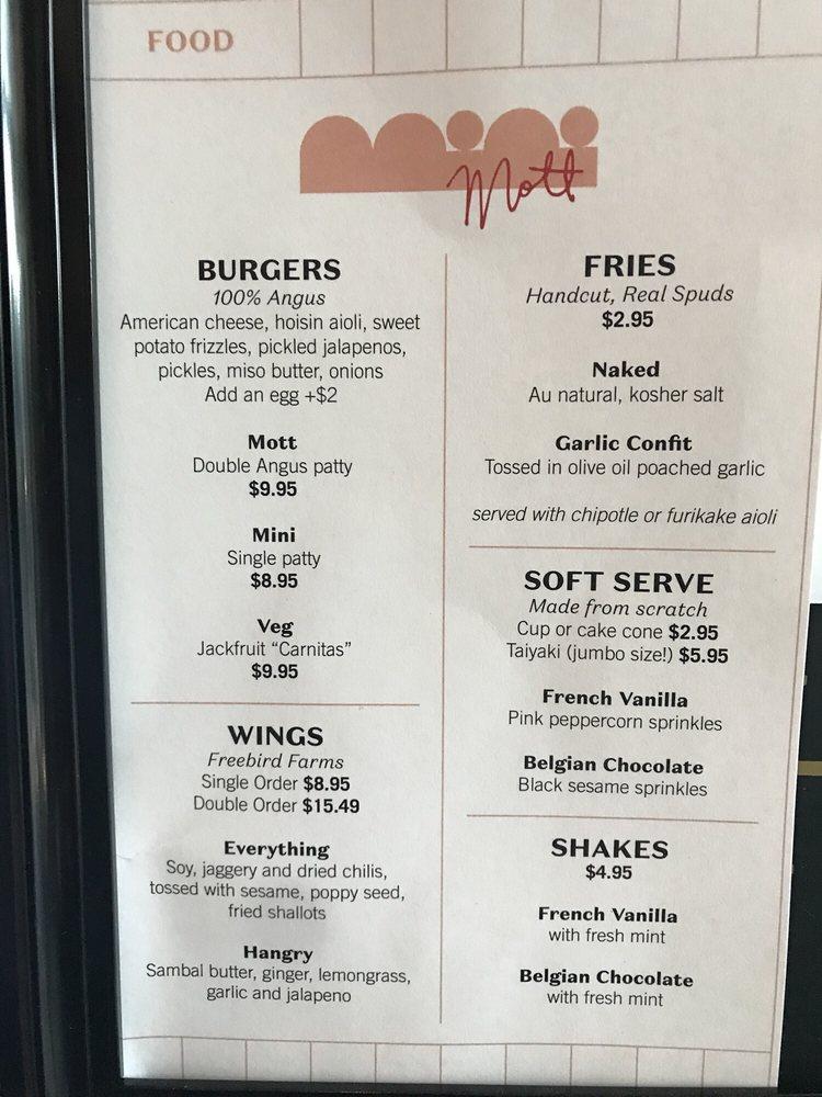 Menu at Mini Mott fast food, Chicago, W Logan Blvd