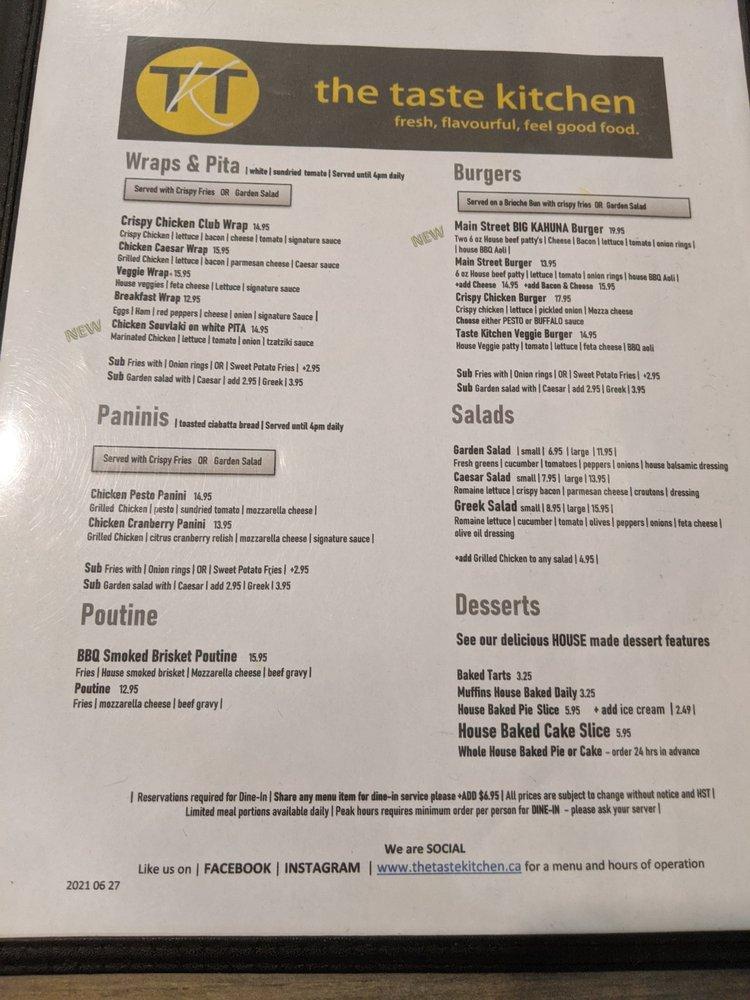 Menu at The Taste Kitchen restaurant, Lion's Head
