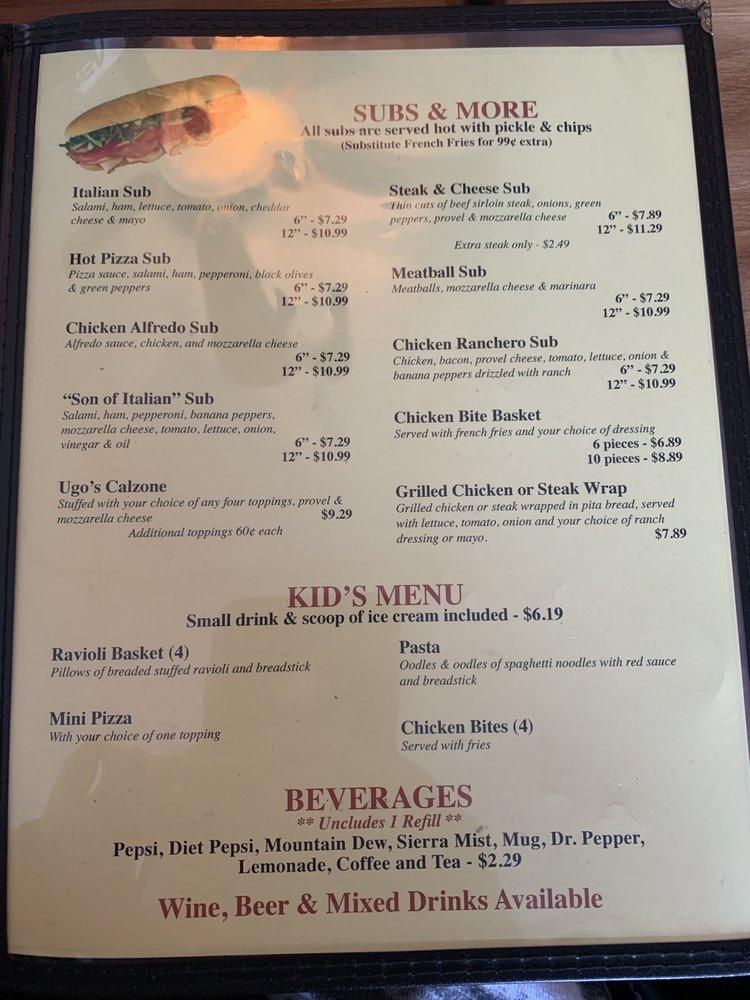 Menu at Ugo's Pizzaland pizzeria, Bevier