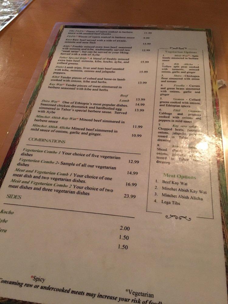 Menu at Abugida Ethiopian Cuisine and Cafe, Woodbridge