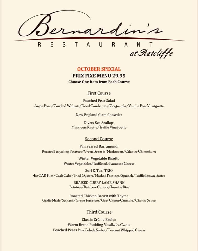 Menu at Bernardin's Restaurant At Ratcliffe, Charlotte