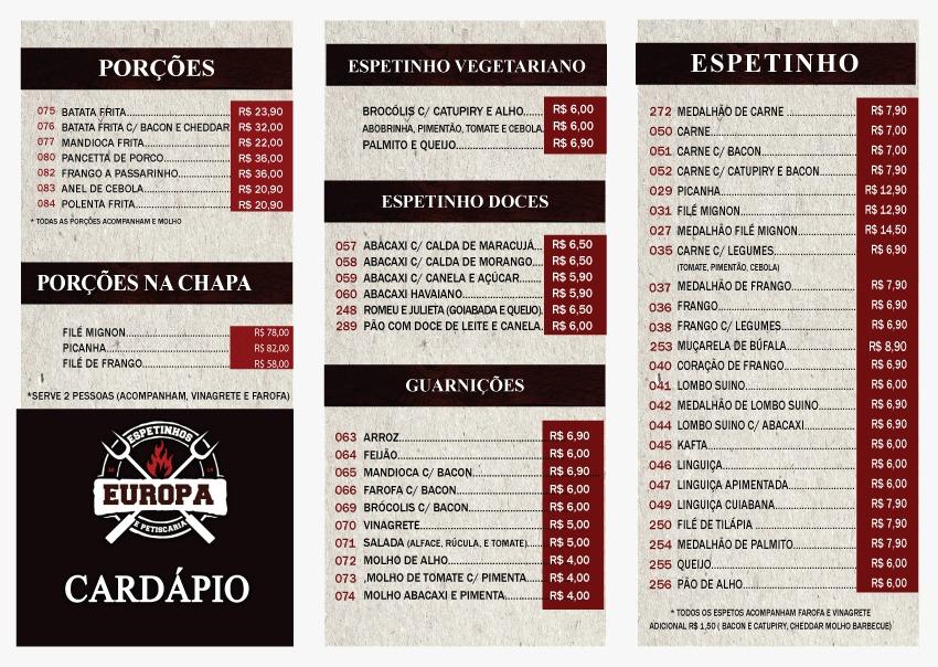 Menu em Europa Espetinho e Petiscaria restaurante, Assis