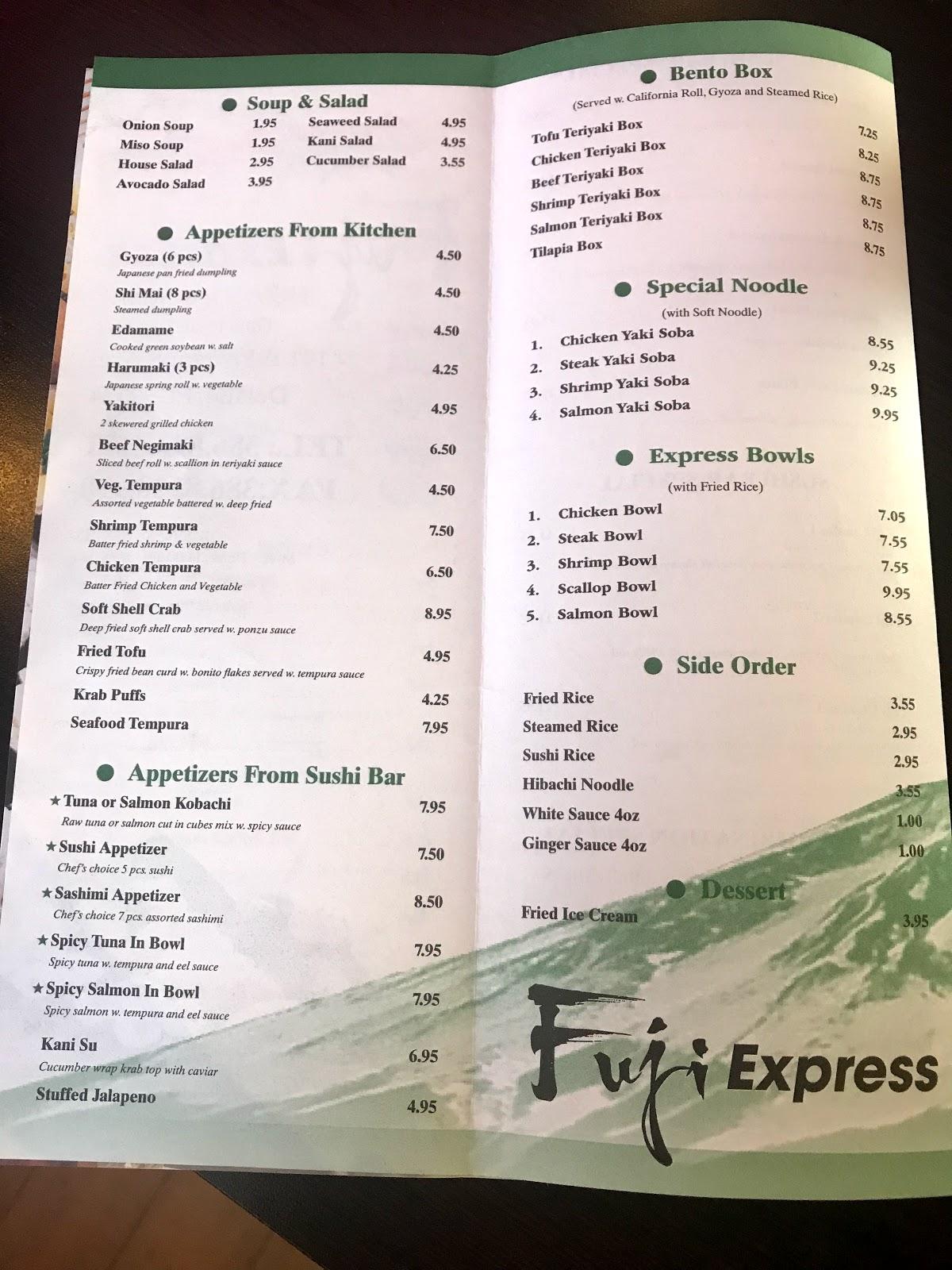 Menu at Fuji Express restaurant, DeLand
