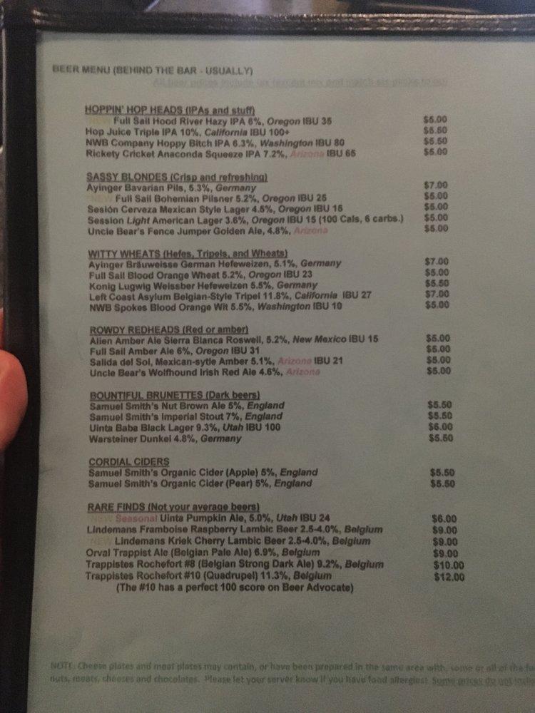 Menu at Hoppin' Grapes Wine and Beer Bar, Sierra Vista, 409 W Fry Blvd