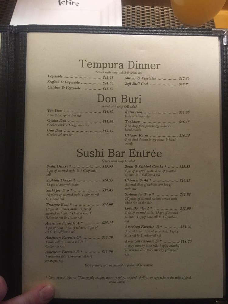 Carta del restaurante Ichiro, Danbury