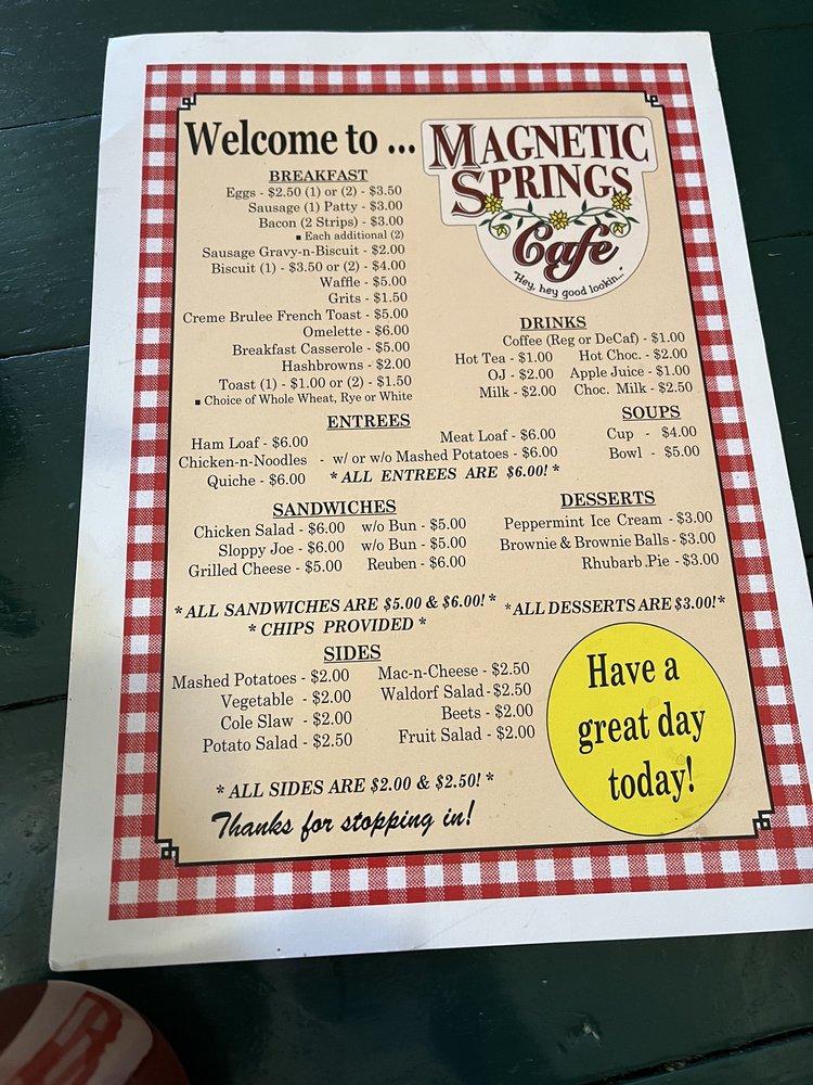 Menu at Magnetic Springs Cafe, Magnetic Springs