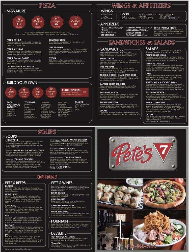 Menu at Pete's 7 Restaurant and Bar, Sacramento