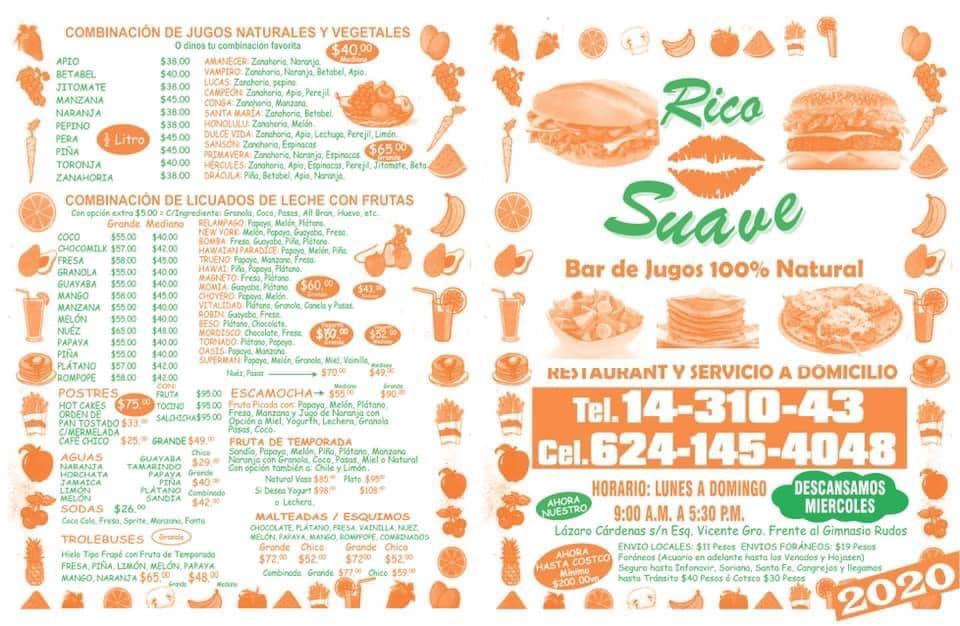 Carta del pub y bar RICO SUAVE, Cabo San Lucas, Lázaro Cárdenas