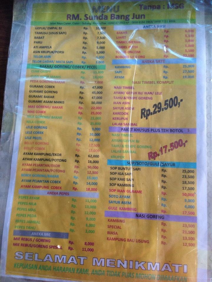 Menu at RM. Sunda Bang Jun restaurant, Ciater