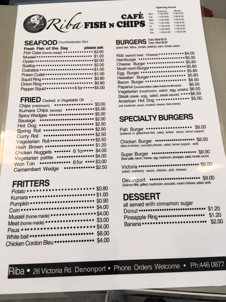 Menu at Riba Fish & Chips fast food, Auckland