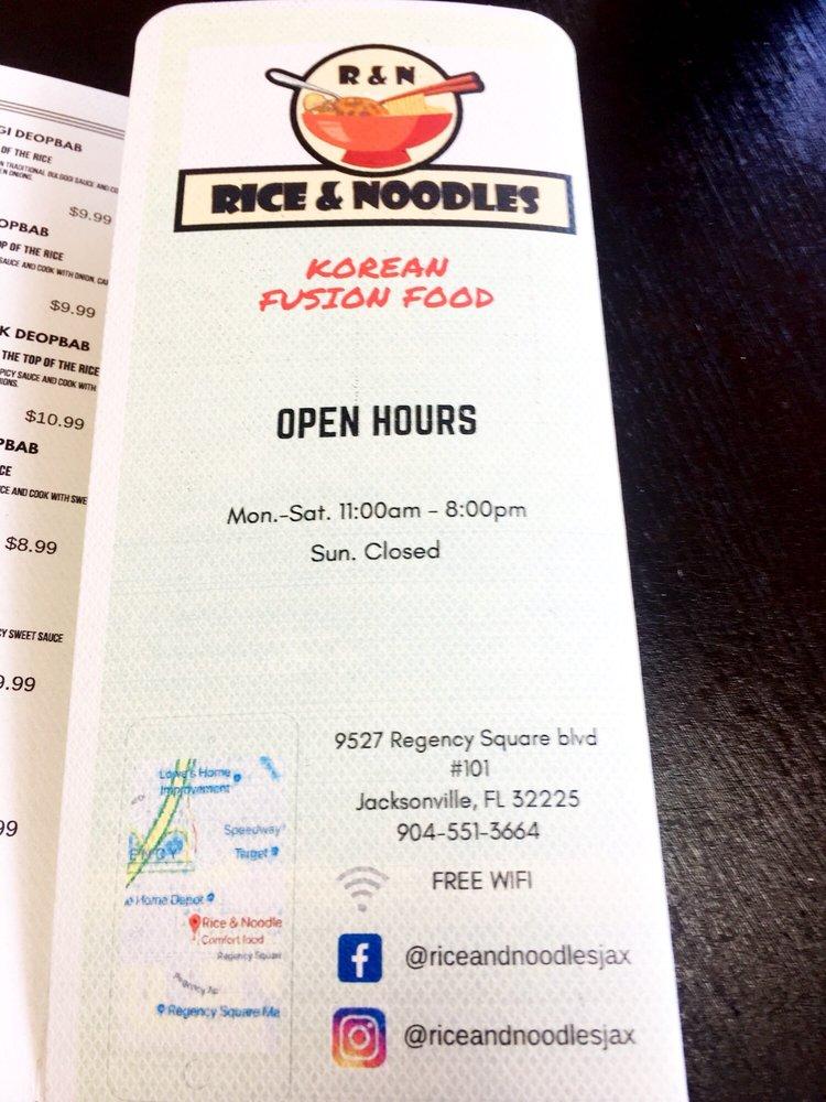 Menu at Rice & Noodles restaurant, Jacksonville