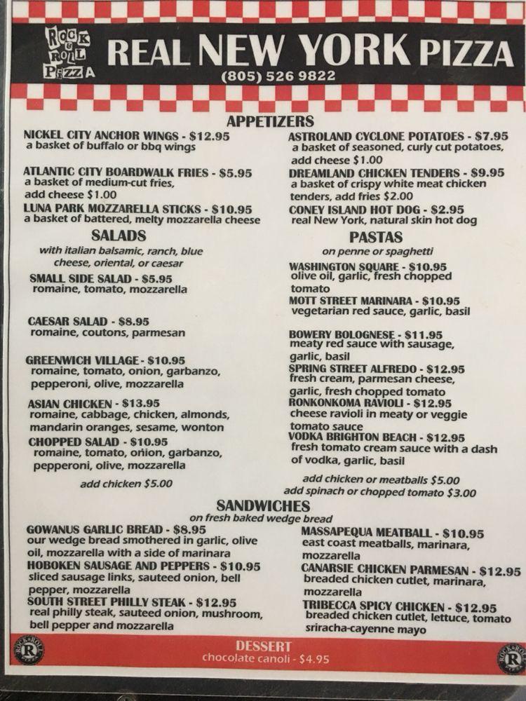 Menu at Rock & Roll Pizza Harley's "Camarillo" Bowl pizzeria, Camarillo