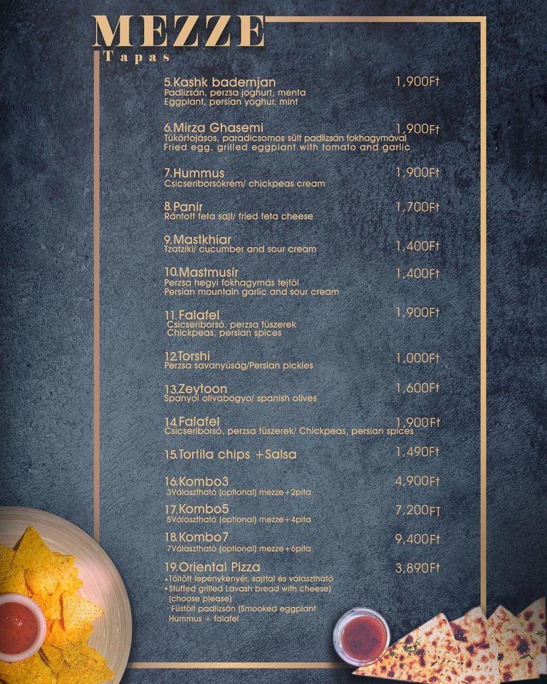 Menu at Shiraz Lounge & Restaurant, Budapest