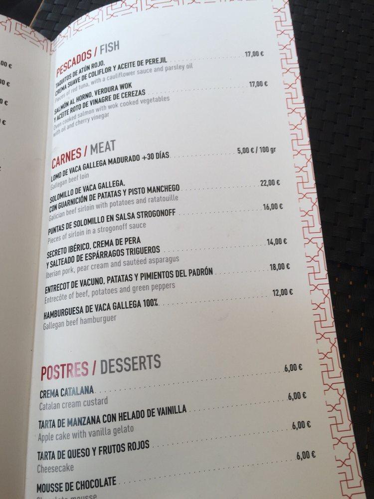 Menu at Granada 17 restaurant, Málaga