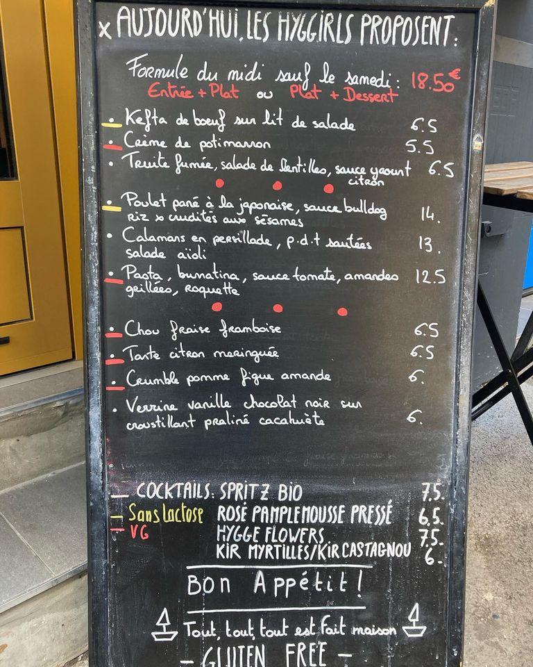Menu at Hygge restaurant, Rouen