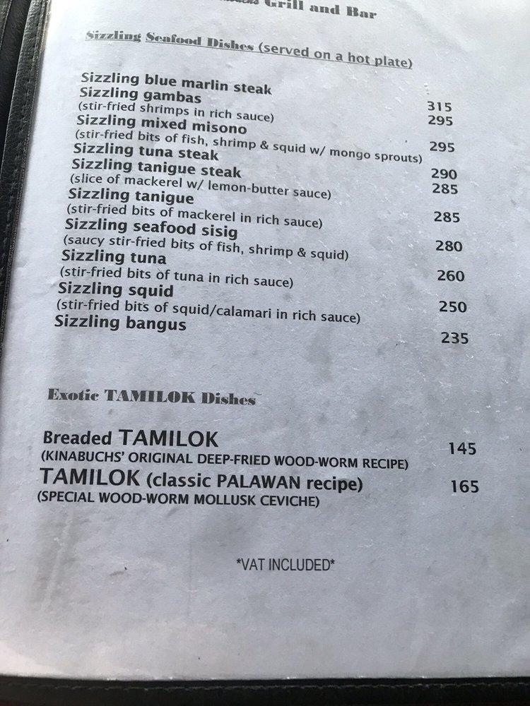 Menu at Kinabuchs Grill and Bar, Puerto Princesa