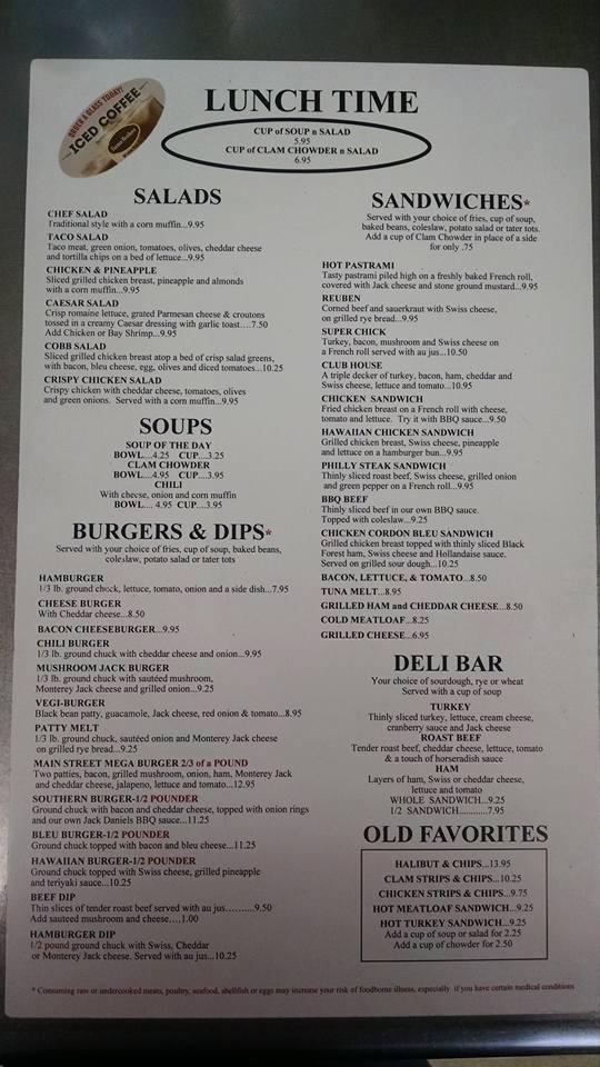 Menu at Main Street Grill restaurant, Centralia