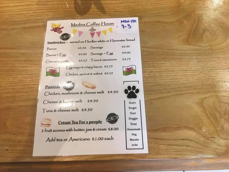 Menu at Medina Coffee House Aberdovey, Aberdyfi
