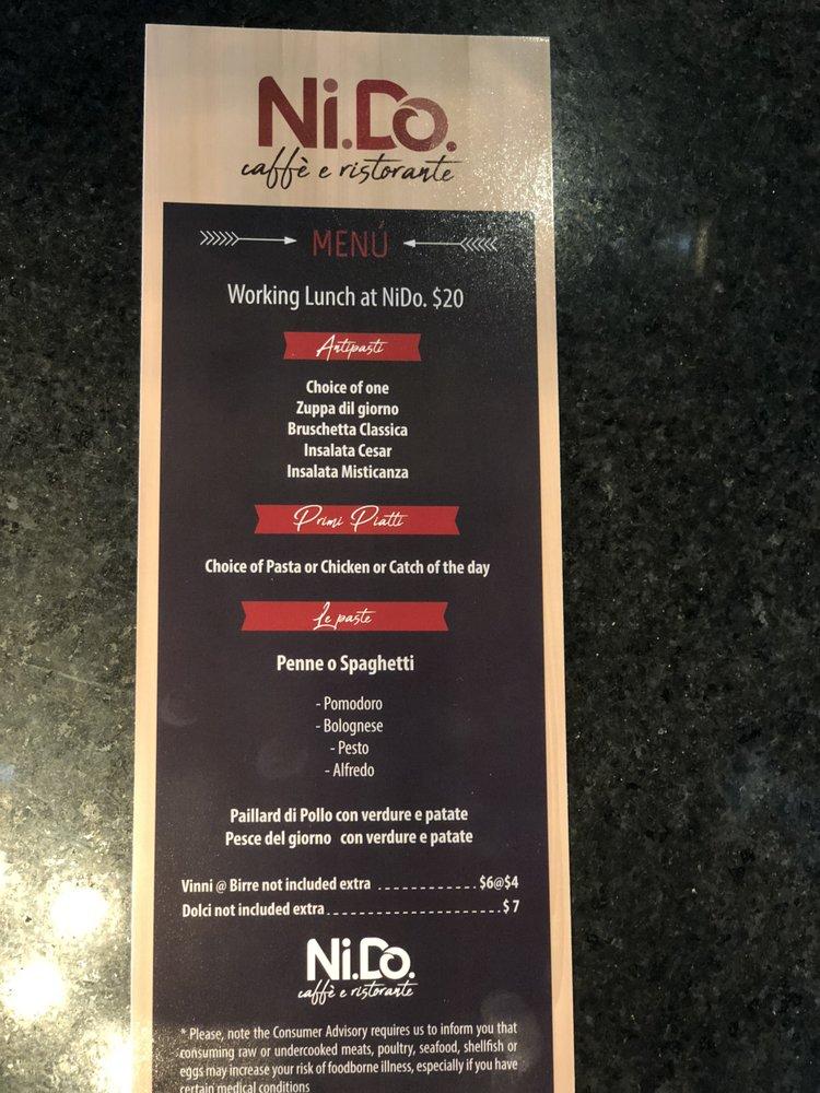 Menu at NiDo Caffe Italian Restaurant, Miami, Biscayne Blvd