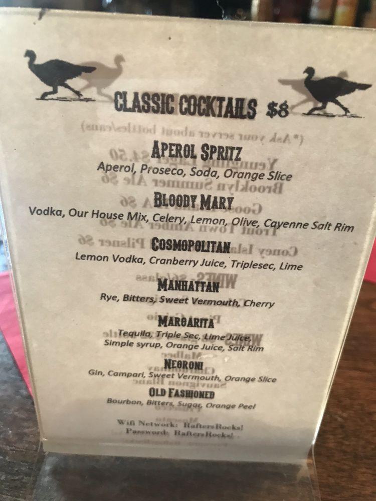 Menu at Rafter's Tavern pub & bar, Callicoon