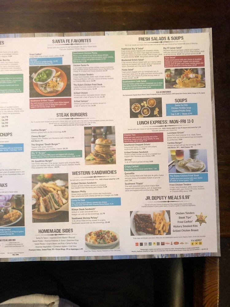 Menu at Santa Fe Cattle Co steakhouse, Enterprise