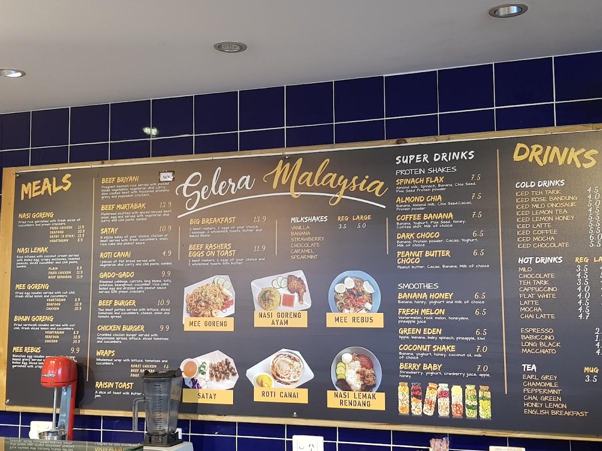 Menu at Selera Malaysia cafe, Cannington