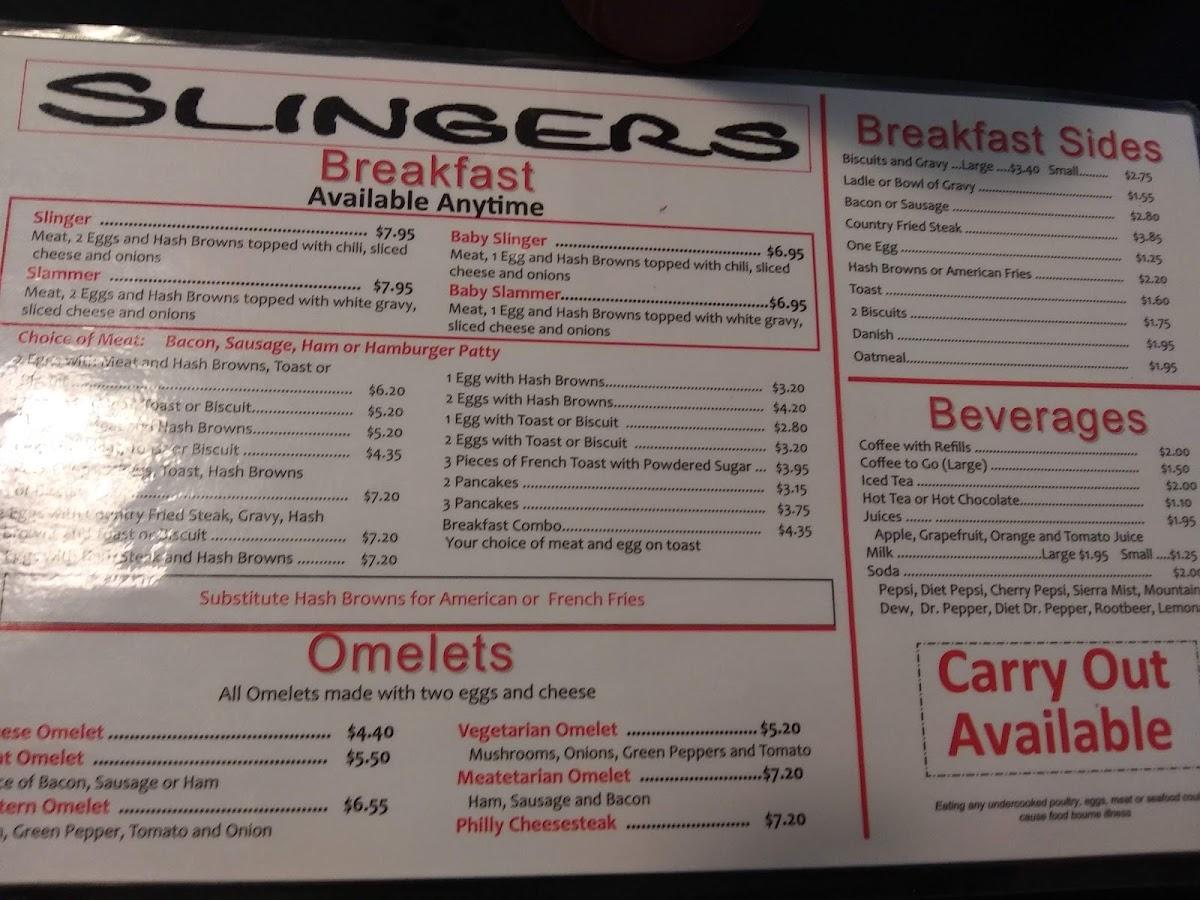 Menu at Slingers restaurant, House Springs, Gravois Rd