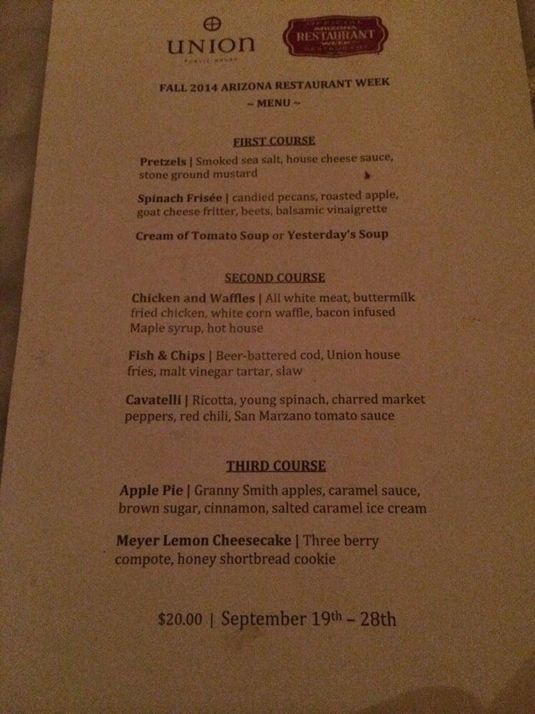 Menu at Union Public House, Tucson, N Campbell Ave Ste 100